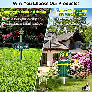 Solar Animal Repeller, 360°Ultrasonic Animal Repeller, Cat Repellent Outdoor, Dog Repellent, Motion Sensor & Flashing Light, Repel Dogs, Deer, Fox, Raccoon, Skunk, Rabbit, Squirrels, Coyote Deterrent