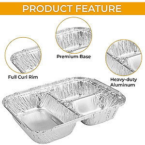 The Baker Celebrations Pack of 30 Aluminum Foil 3-compartment Disposable Trays with Lids