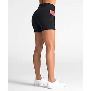 Dragon Fit High Waist Yoga Shorts for Women with 2 Side Pockets Tummy Control Running Home Workout Shorts(Medium, Black)