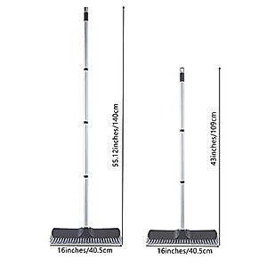 Push Broom Heavy-Duty Indoor Outdoor Floor Cleans Brush Bristles Adjustable Steel Handle Pole 55” Wide 16” Lightweight Scrub Sidewalk Driveway Yard Patio Garage Concrete Wood Stone Tile Wall