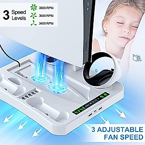 Hastraith Stand for PSVR 2 & PS5 Console, [5 in 1] Stand with Cooling Fan, Dual Controller Magnetic Charging Port for PSVR 2 & PS5, Charging Indicator Light, Storage Stand Perfect for PSVR 2 & PS5