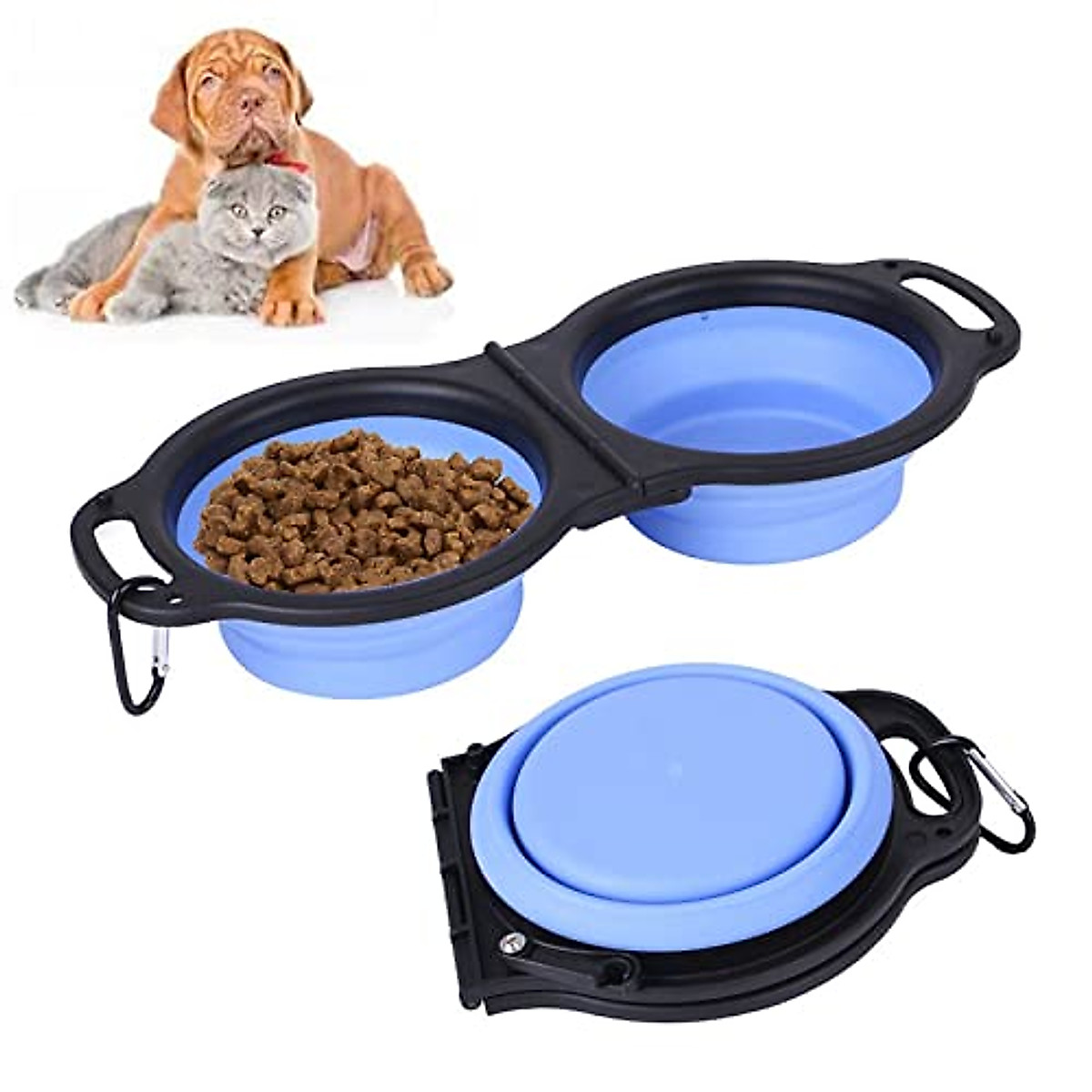 AHEGAS Dog Food Bowl Travel Silicone Double Pet Bowl ( Color : Blue )