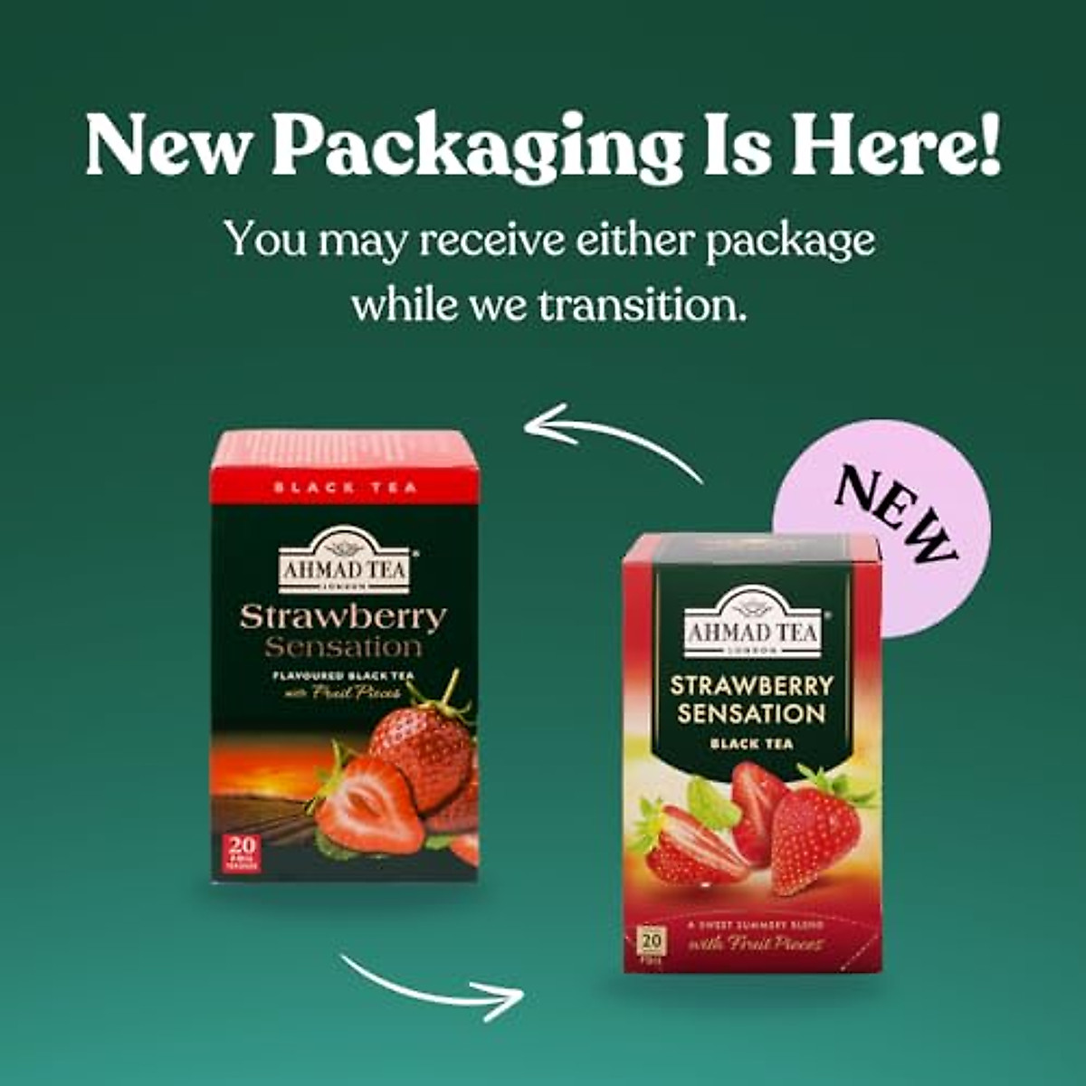 Ahmad Tea Strawberry Sensation Black Tea, 20-Count Boxes (Pack of 6)