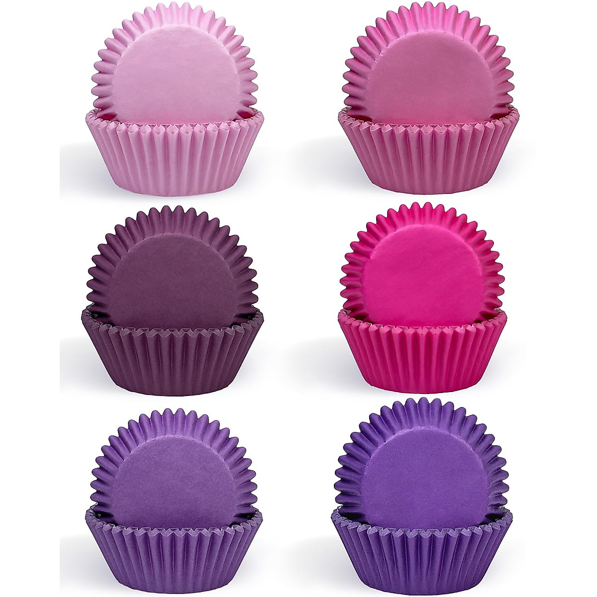 qiqee Mini 300-Count Cupcake Liners Cupcake Cups Food Grade 6 Solid Pink Purple Colors Cupcake Papers Baking Cups Cupcake Wrappers (Mini Size)