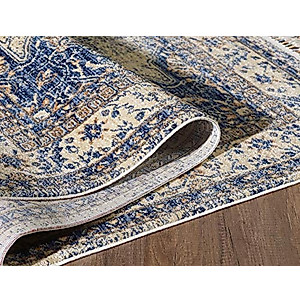 LUXE WEAVERS Otika 8693 Modern Oriental Premium Blue Area Rug 8x10, Geometric Fringe Rug