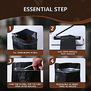 Coffee Bags with Valve - 50 Count Resealable Flat Bottom Pouch - 8 Ounce Vented Coffee Packages Bags with Zipper by Absorated