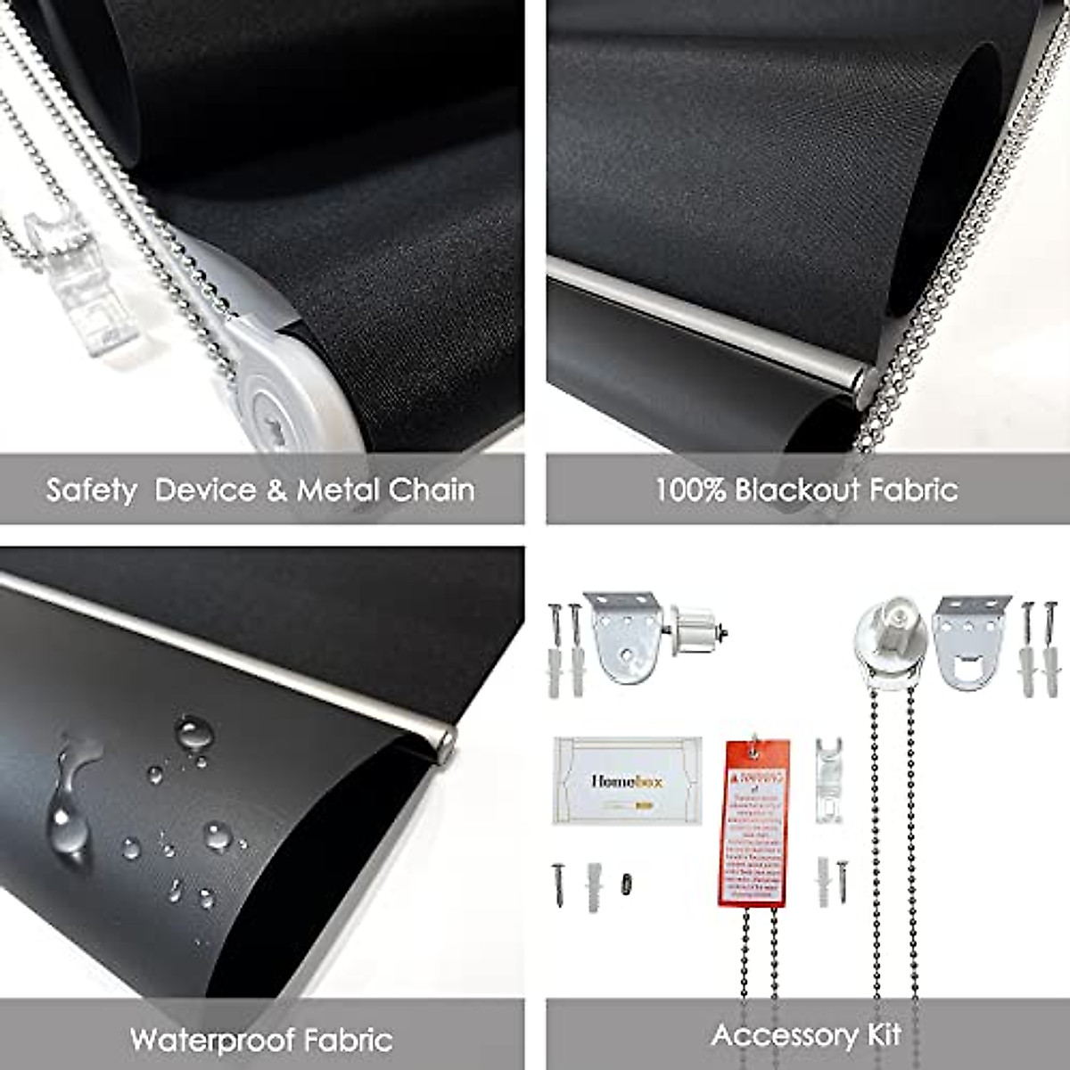 100% Blackout Roller Window Shades, Window Blinds with Thermal Insulated, UV Protection Waterproof Fabric, roll up and Down Blinds for Home and Office (Black - 20" W x 72" H)