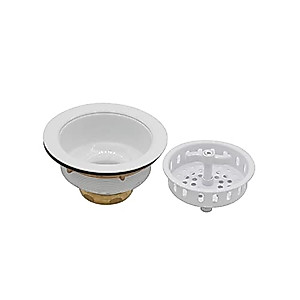 Westbrass CO2195-50 Combo Pack 3-1/2" Wing Nut Twist Style Large Kitchen Sink Basket Strainer and Extra-Deep Collar Kitchen Sink Waste Disposal Flange with Stopper, Powder Coat White