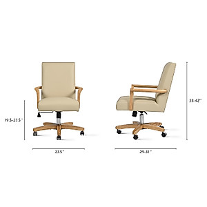 Jennifer Taylor Home Dumont Modern Farmhouse High Back Executive Office Chair, Neutral Cream Beige Leather & Natural Wood