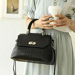 LAORENTOU Genuine Leather Handbags Purse for Women Small Top-handle Bags for Women, Ladies Satchel Shoulder Bags (Black)