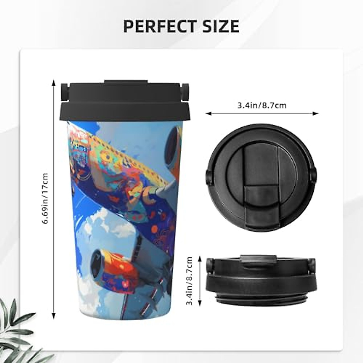 WANGXUEE Airplane Art Print 500ml Stainless Steel Travel Tumbler Double Wall Vacuum Insulated Coffee Mug