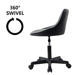 KKTONER Mid Back PU Leather Height Adjustable Swivel Modern Task Chair Computer Office Home Vanity Chair with Wheels (Black)