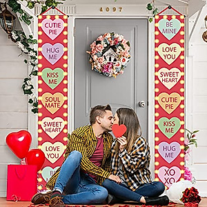 Conversation Hearts Valentines Banners with Warm Led Lights 70.9x12 Inch Valentines Day Door Decor Outdoor Valentines Decorations for The Home Happy Valentines Day Decor Banner (Valentines-1)
