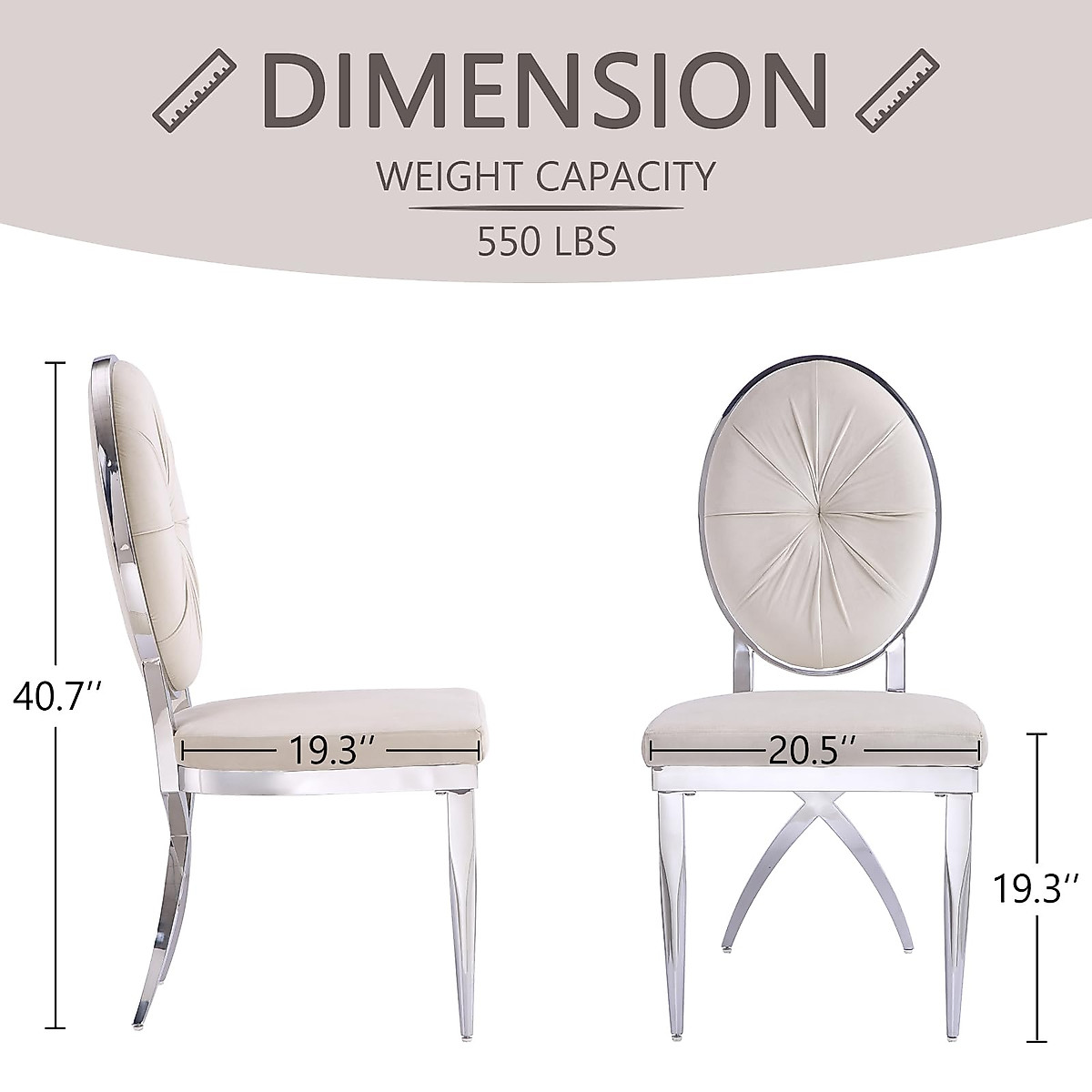 Asday Beige Dining Chairs Set of 2, Beige Velvet with Sliver Polished Metal Legs Dining Room Chiars, Upholstered Kitchen Chairfor Living Room, Dinning Room, Office(Set of 2)