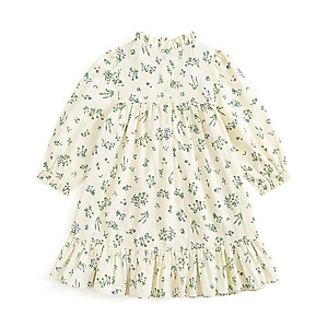Curipeer Baby Girls Long Sleeve FLoral Dress Flower Printed Toddler Ruffle Dress for Autumn and Spring Beige 6T