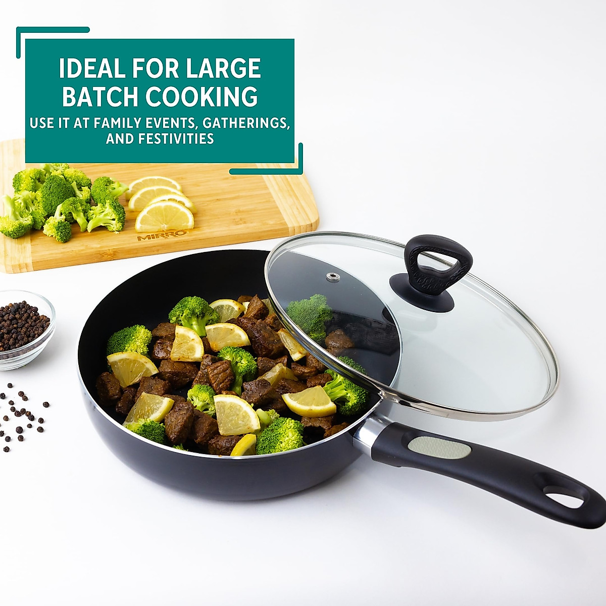 Mirro Get A Grip Nonstick Fry Pan with Glass Lid Cookware, 10-Inch, Black