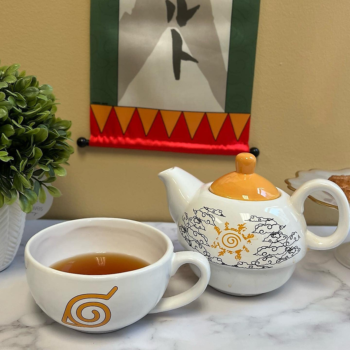 Naruto Shippuden Tea Cup Set 2 with Teacup and Kettle | 15 Oz TeaCup Featuring The Nine-Tail Fox “ Kurama” | Anime | Kitchen Deco | Naruto Tea Cup Set | Officially Licensed | By Just Funky