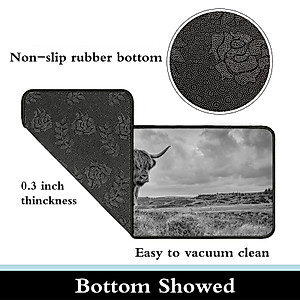 MoBlinko Highland Cow Kitchen Rugs Scotland Cattle Non Skid Bath Mat 39x 20 Inch Washable Standing Floor Mat Runner Carpet for Bathroom Home Office Farmhouse Laundry