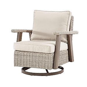Yokayoay Wicker Patio Chairs Swivel Rocking Chairs Outdoor Rattan Rocker Chairs Porch Chairs with Thickened Cushions and High Back for Outside Porch Balcony Deck Garden(Grey/Beige)
