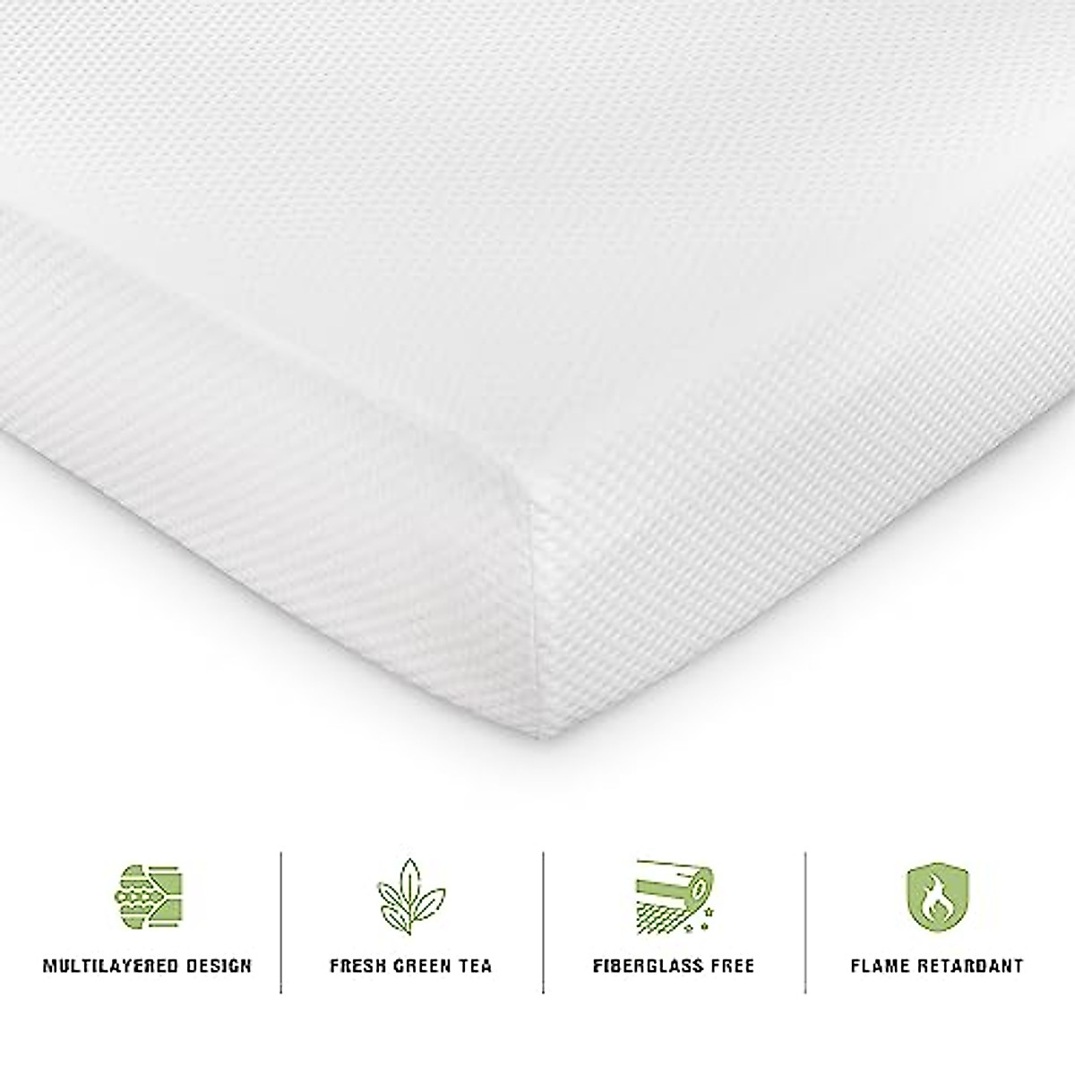 BioPEDIC 8 Inch Green Tea Infused Medium Plush Memory Foam Mattress in a Box - Fiberglass Free - Breathable Cooling Mattress - Twin XL