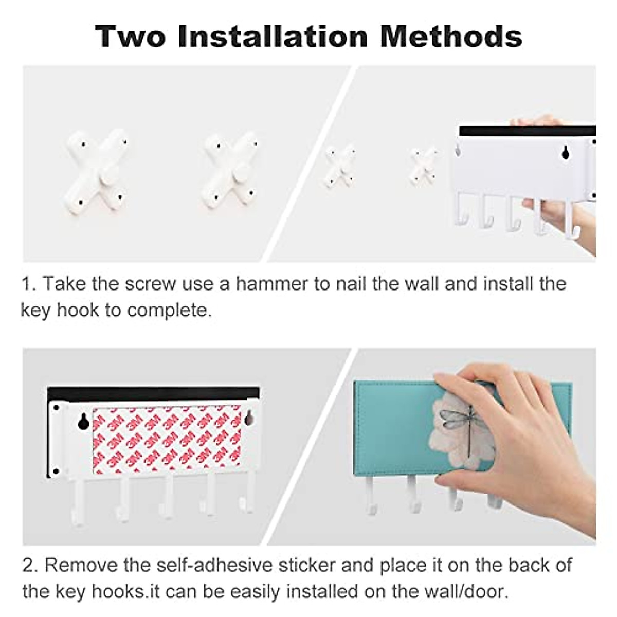 Dragonfly Pink Flower PU Leather Wall Mounted Key Hook Organizer Hanging Key Holder Decoration