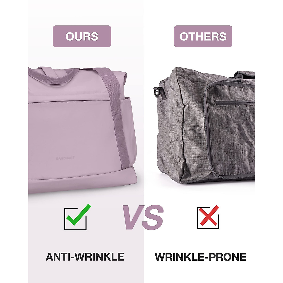 BAGSMART Foldable Travel Duffle Bag, 30.6L Large Carry On Tote Bag Gym Sports Bag for Women, Weekender Overnight Bag for Travel Essentials & Daily Necessities(Dark Purple)