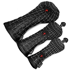Spider Embroidery Black Golf Head Covers Driver/Fairway Wood/Hybrid/Iron Head Covers (Driver+Fairway+Hybrid Cover)