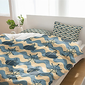 California King Duvet Covers Nautical Rudder Submarine 3-Piece Bedding Sets Luxury Soft Microfiber Bed Comforter Protector with Pillow Cases for Women Men Girl Boy Water Ripple Stripes