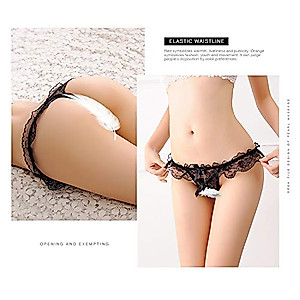 Women's Sexy Pendant Pearl G String Low Waist Thongs Underwear Erotic Panties (one size, black)
