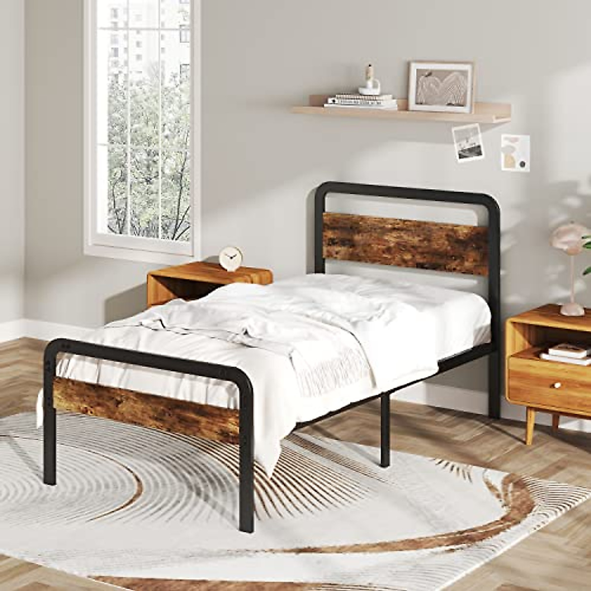 Upcanso Twin XL Bed Frame with Wood Headboard and Footboard, Platform Twin XL Bed Frames No Box Spring Needed with Heavy Duty Slats for Kids, Easy Assembly