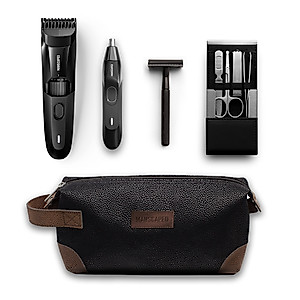 MANSCAPED® The Beard Hedger™ Tool Box Includes: Our Premium Beard Trimmer, The Weed Whacker® 2.0 Nose & Ear Hair Trimmer, The Plow™ 2.0, The Shears™ Four Piece Nail Kit, The Shed™ Toiletry Bag