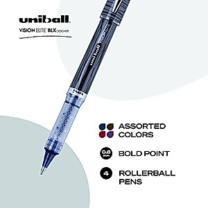 Uni-Ball 1858842 uni-ball Vision Elite Designer Series Rollerball Pens, Bold Point (0.8mm), Black, 4 Count
