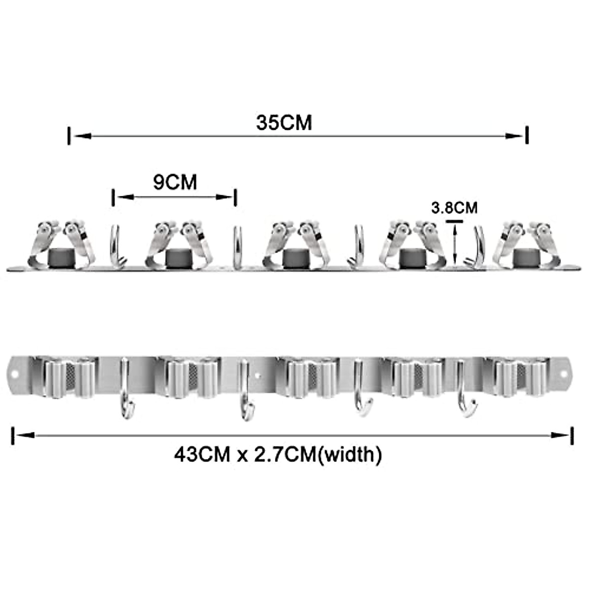 Bosszi Mop and Broom Holder, 4 Positions 5 Hooks Heavy Duty Mop Hanger Wall Mounted Stainless Steel Organizer for Home Laundry Bathroom, Garage Storage Systems Utility Tools Rack