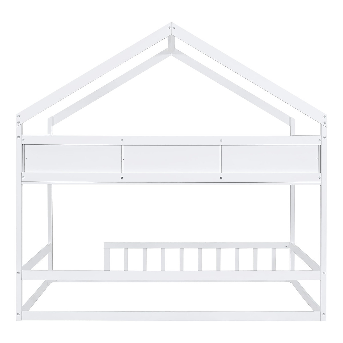 Merax Kids House Bed, Full Size Wooden Bed Frame with Fence, Roof and Storage Shelf for Kids Teens Adults, Wood Slat Support, No Box Spring Needed, Easy Assembly, White