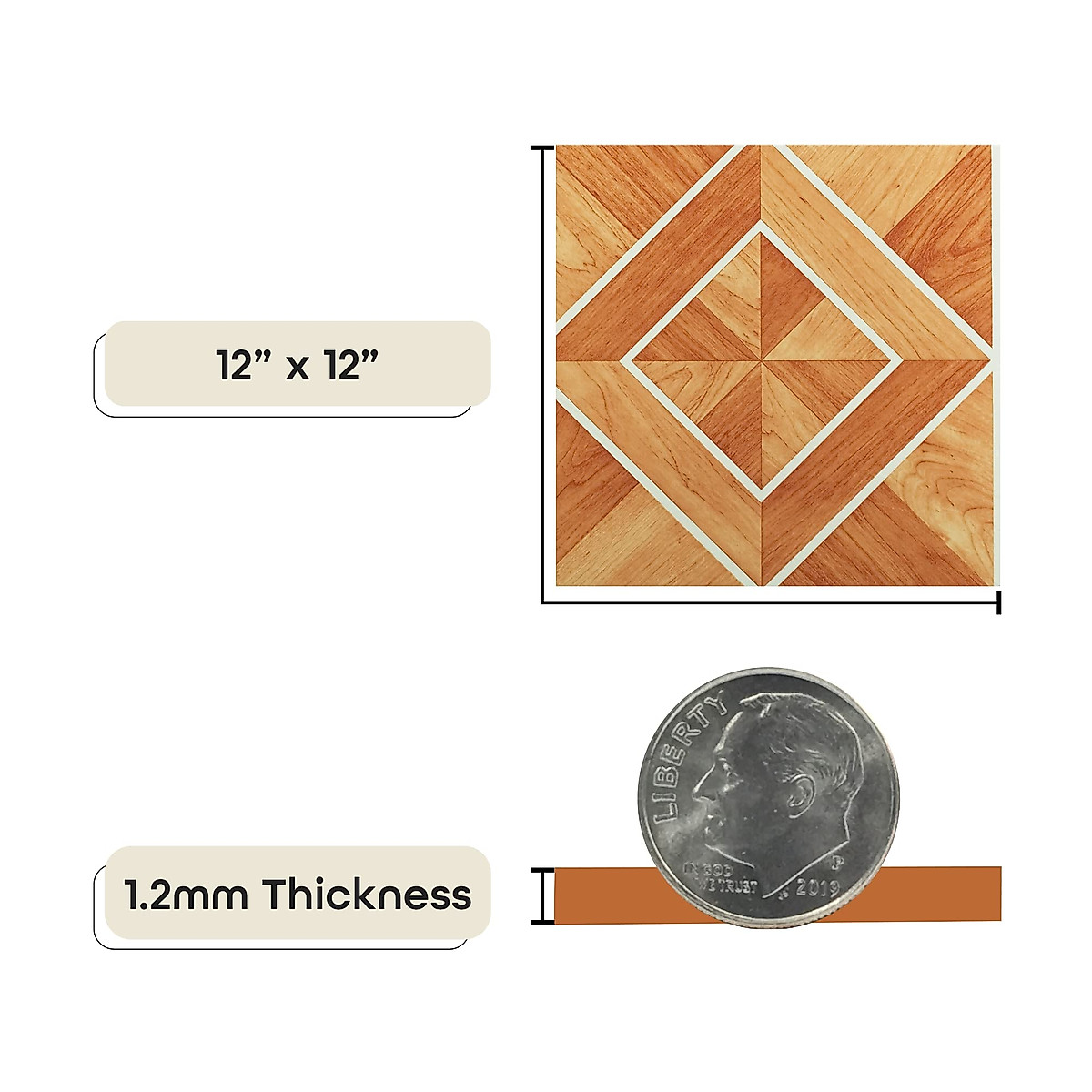 Tivoli Self Adhesive Vinyl Floor Tiles, 45 Tiles - 12" x 12", White Border Inlaid Parquet - Peel & Stick, DIY Flooring for Kitchen, Dining Room, Bedrooms, Basements & Bathrooms by Achim Home Decor