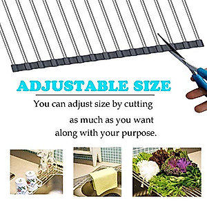 Roll Up Dish Drying Rack, Over The Sink Dish Drying Rack, Compact Kitchen Rolling up Sink Plate Drying Rack, Portable Dish Rack Dish Drainer, Urwanti Foldable Stainless Steel Sink Rack (17.8" x 11.3")