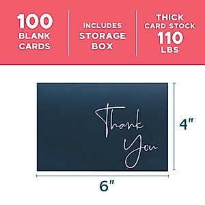 100 Navy Blue Thank You Cards with Envelopes & Stickers | Classy Thank You Notes Bulk Box Set | Large Professional Looking 4” x 6" Cards Perfect for Business, Graduation, Baby Shower & Wedding