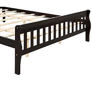 OPTOUGH Queen Size Pine Wood Platform Bed Frame with Headboard Simple Design, Suitable for Teenagers, Adults, Espresso