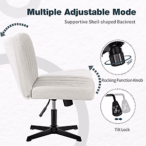 JUMMICO Armless Office Desk Chair No Wheels, Cross Legged Office Chairs Padded Wide Seat, Fabric Modern Adjustable Swivel Accent Chair, Computer Task Vanity Chair for Home Office (Beige)