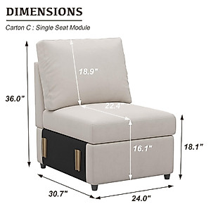 Belffin Velvet Middle Module Seat for Modular Sectional Sofa Couch Armless Single Seat Module Sofa Chair Beige