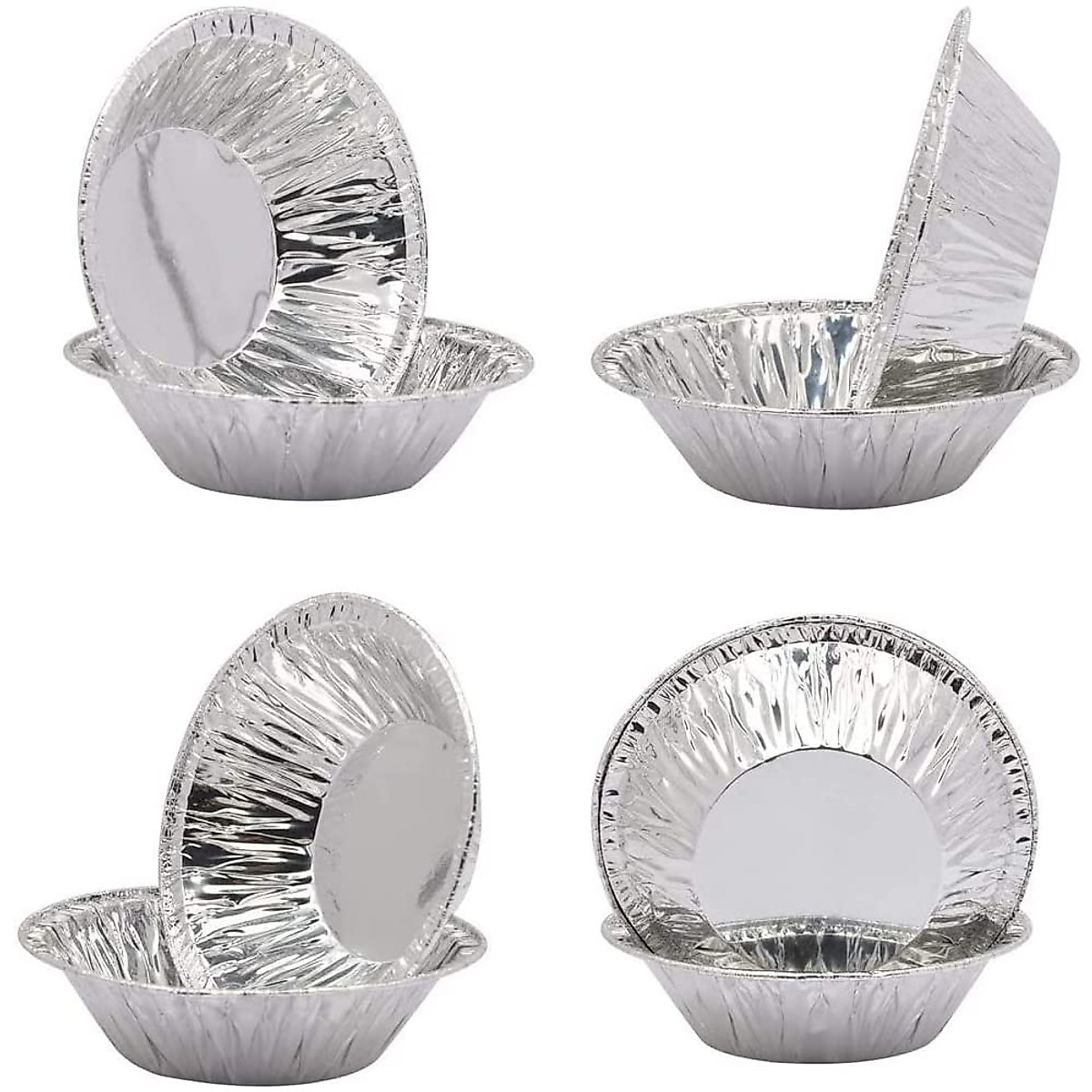 SECALIFE 100 PCS Foil Trays Muffin Cases Disposable Aluminum Foil Cups Round Mini Egg Tart Cases Mold for Cake Tarts Cupcakes, Foil Pudding Dishes Basins Pancake Bun Cases Tin Pie Trays for Baking