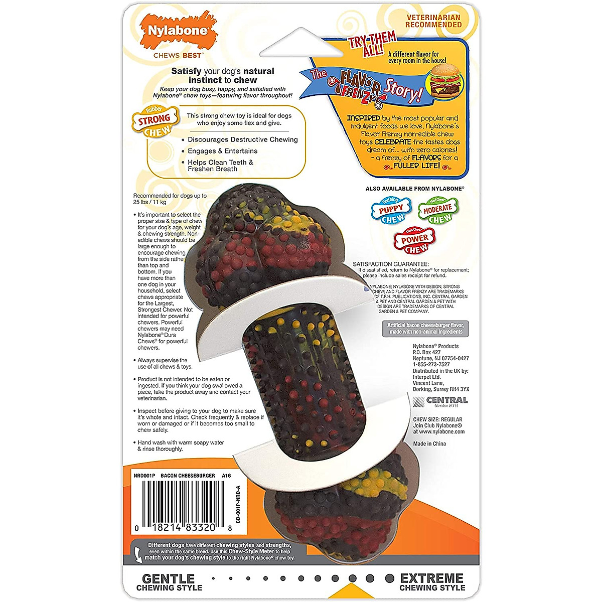 Nylabone 3 Pack of Bacon Cheeseburger Flavor Frenzy Strong Chew Toys, Small