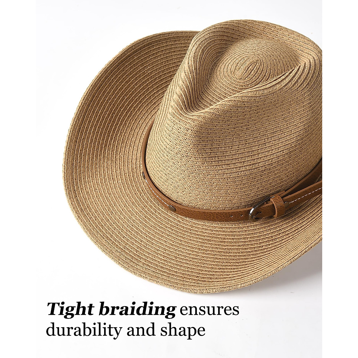 FURTALK Straw Cowboy Sun Hats for Women Men Western Cowgirl Hats with Wind Lanyard UPF 50+ Beach Hat Khaki