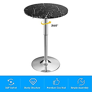 Giantex Round Pub Table Height Adjustable, 360° Swivel Cocktail Pub Table with Sliver Leg and Base for Home, Bar Table(1, Black)
