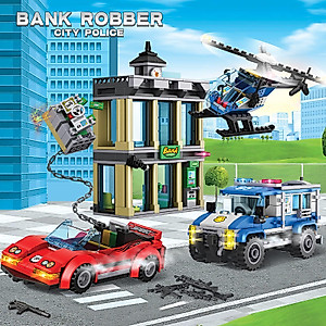 City Police Catch Thief Building Block Set with Cop Car, Bank, Helicopter, Getaway Sports Car, Fun Police Chase Toy for Kids, Best Learning & Roleplay STEM Toy Gift for Boys Girls Ages 6+ (625pcs)