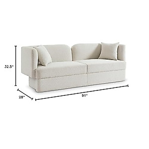 Meridian Furniture 616Cream-S Marcel Collection Modern | Contemporary Sofa with Rich Cream Boucle Fabric, Curved Back, 91" W x 28" D x 32.5" H, Cream