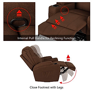 YODOLLA Massage Recliner Chair Heated Rocker Recliner Living Room Chair Home Theater Lounge Seat with Cup Holder, Dark Brown