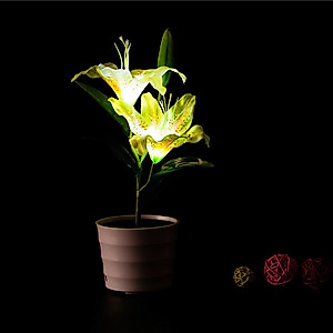 Solar Flower Pot LED Light Lily Flower Table Lamp Decorative Plant Garden Light Lawn Lamp for Room Outdoor Decoration (Yellow)