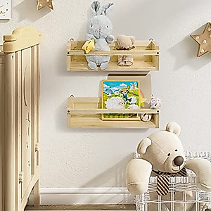 Petrala Boho Rattan Floating Shelves Set of 2, Natural Wood Wall Mounted Shelves for Wall Decor Bedroom Living Room Bathroom Office