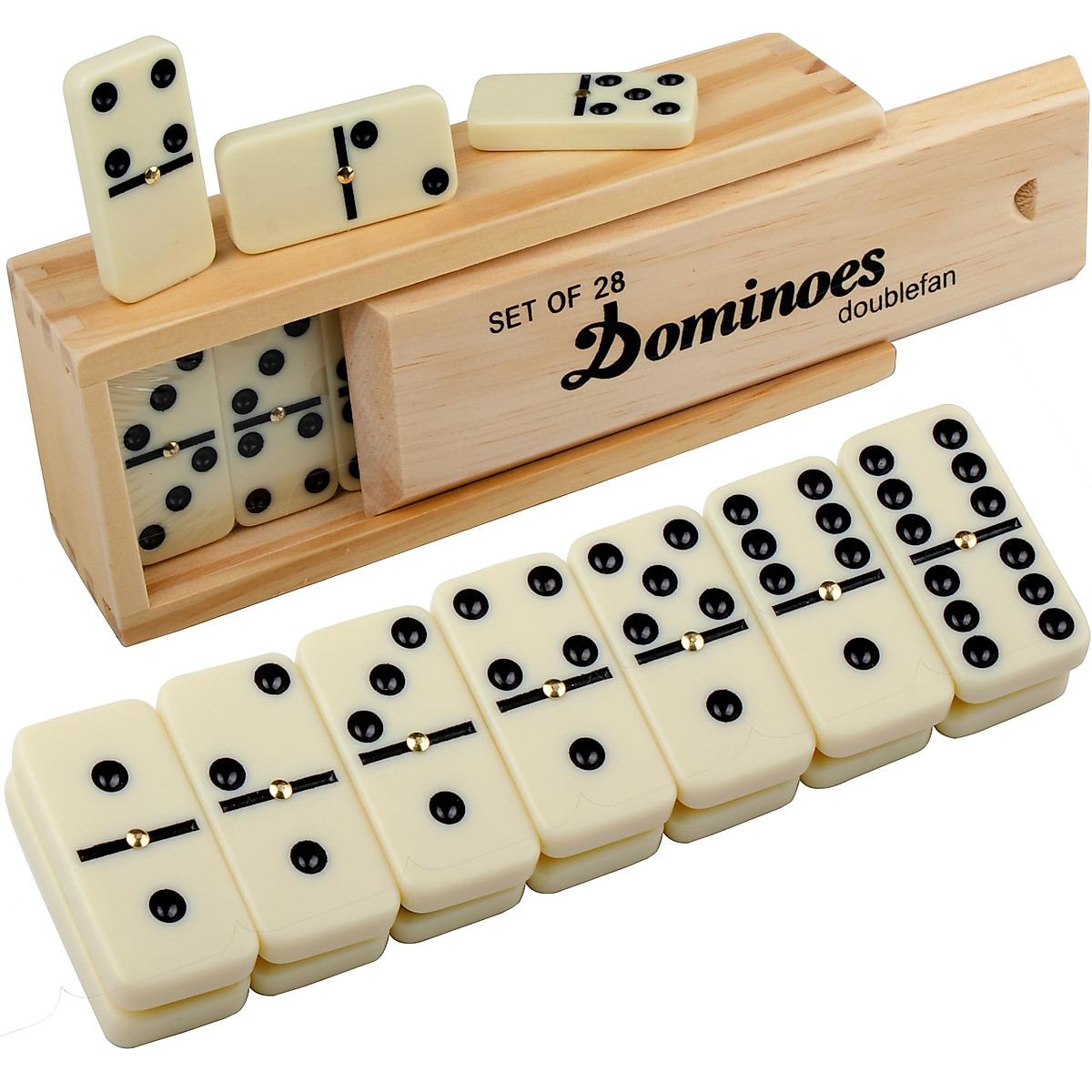 Dominoes Set for Adults, Dominoes Set Double Six, Double 6 Professional Domino Tiles with Spinner in Wooden Box,28 pcs Domino Set 28 Tiles with Natural Wooden Case
